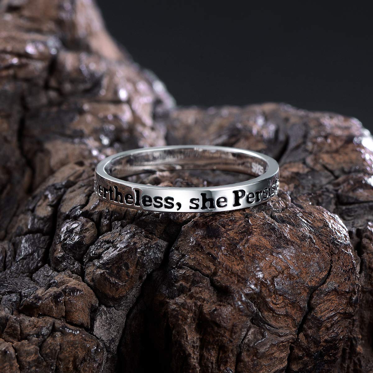 AVECON 925 Sterling Silver Stacking Rings Inspirational Ring for Women Engraved Nevertheless, She Persisted Graduation Gift Ring Size 10