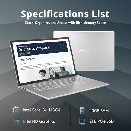ASUS VivoBook 17 17.3" FHD Laptop, Intel Core i3-1115G4 Processor, 40GB DDR4, 2TB PCIe SSD, Intel HD Graphics, Bluetooth, Windows 11, Transparent Silver, 32GB Hotface USB Card