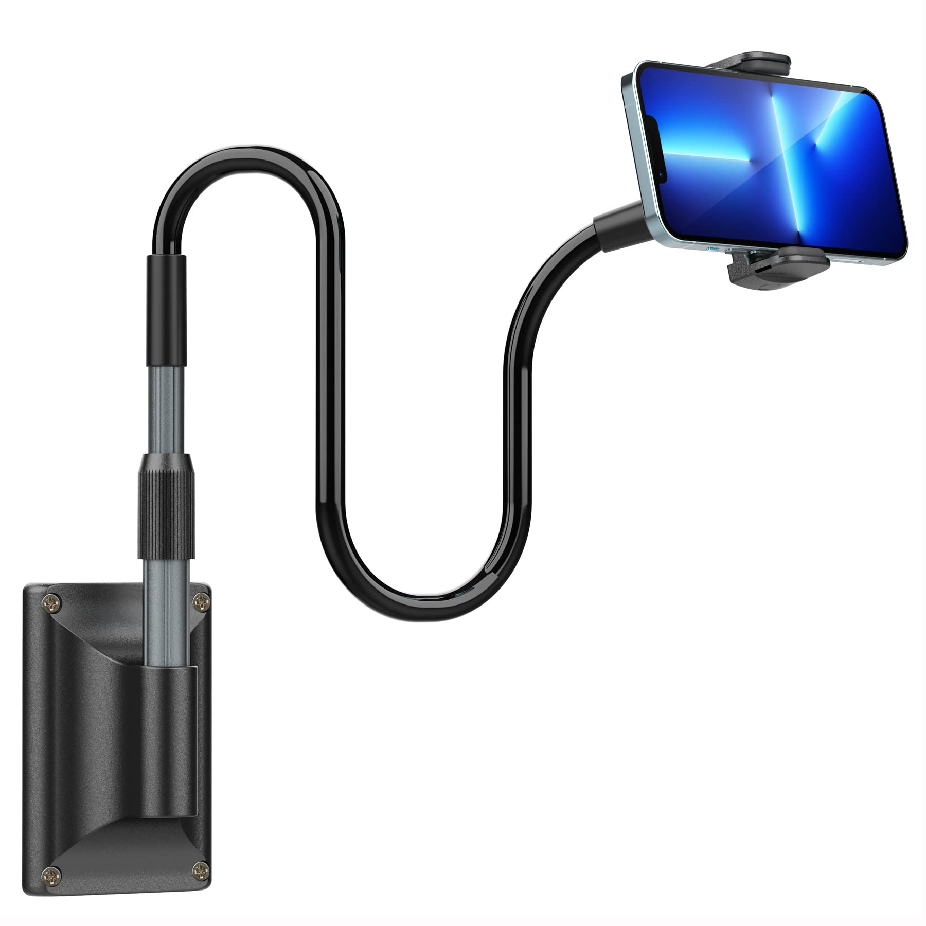 BEATYLIFE Wall Mount Cell Phone Tablet Holder - Flexible Arm Clip Phone Tablet Stand for Bathroom Bedroom Dorm Kitchen Toilet, Compatible with iPhone, iPad, Fire HD, Galaxy Tablet 4.7"-10.5"