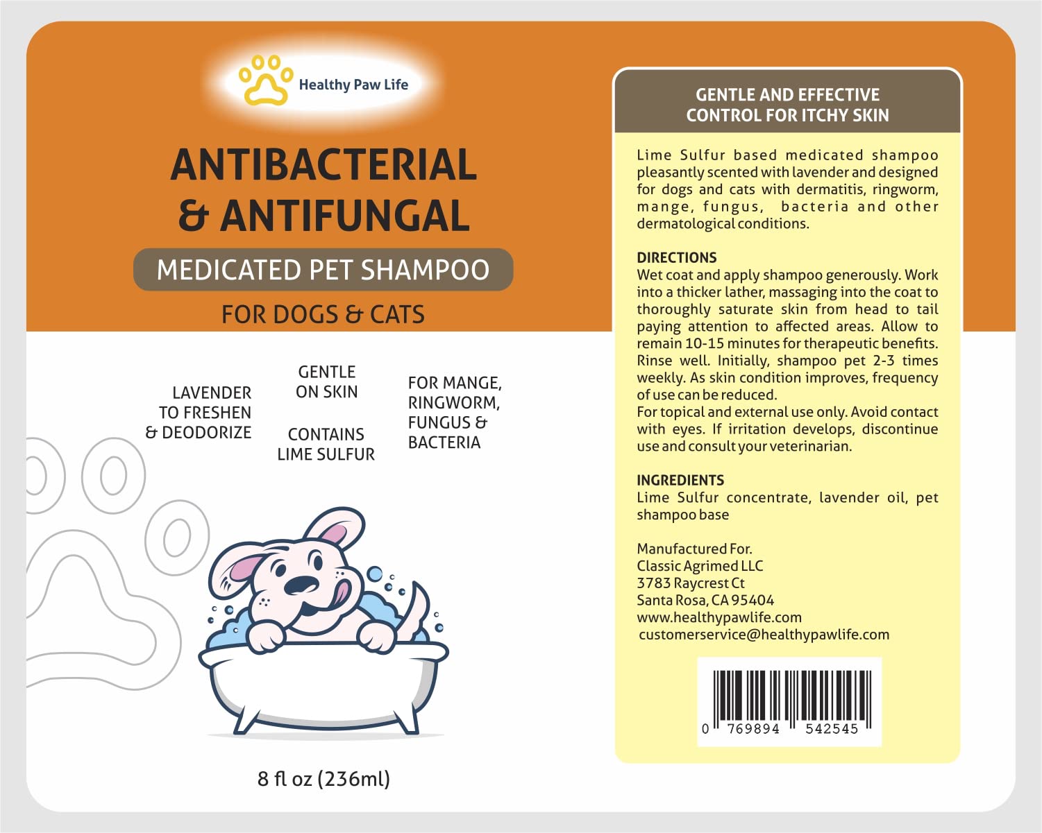Healthy Paw Life Classic's Lime Sulfur Pet Shampoo - Pet Care and Veterinary Solution for Itchy and Dry Skin - Safe for Dog, Cat, Puppy, Kitten, Horse