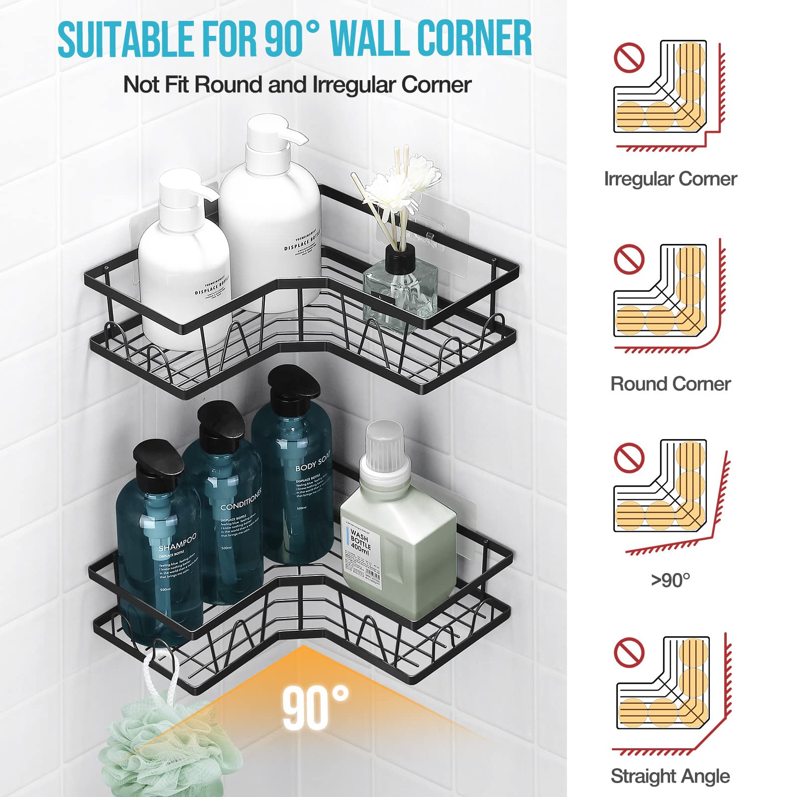 Gocvo Shower Caddy, 5 Pack Triangle Shower Shelves Bathroom Organizer No Drilling Adhesive Shower Wall Shelves Rustproof Stainless Steel Storage Shower Rack
