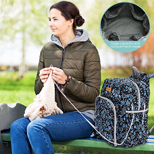 Hanfetch Yarn Storage Organizer Knitting Bag Backpack Large Size with Grommets Portable Crochet Bag Yarn Keeper for Yarn Skeins, Crochet Hooks, Knitting Needles and Other Accessories (Paisley)