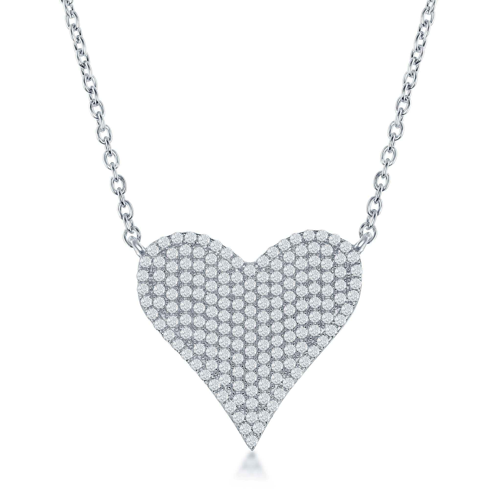 Beaux Bijoux Sterling Silver Heart Necklace for Women Micro-Pave Cubic Zirconia Pendant Heart Shaped Necklace for Women