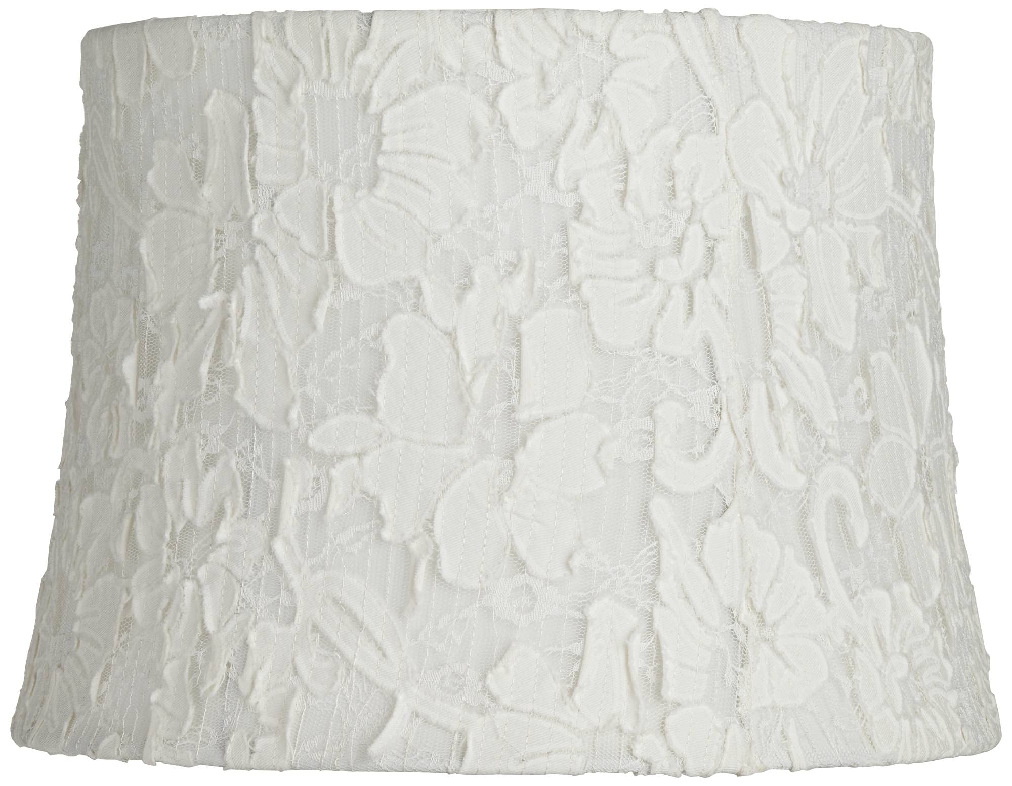 Ashland White Lace Medium Drum Lamp Shade 12" Top x 14" Bottom x 10" High (Spider) Replacement with Harp and Finial - Springcrest