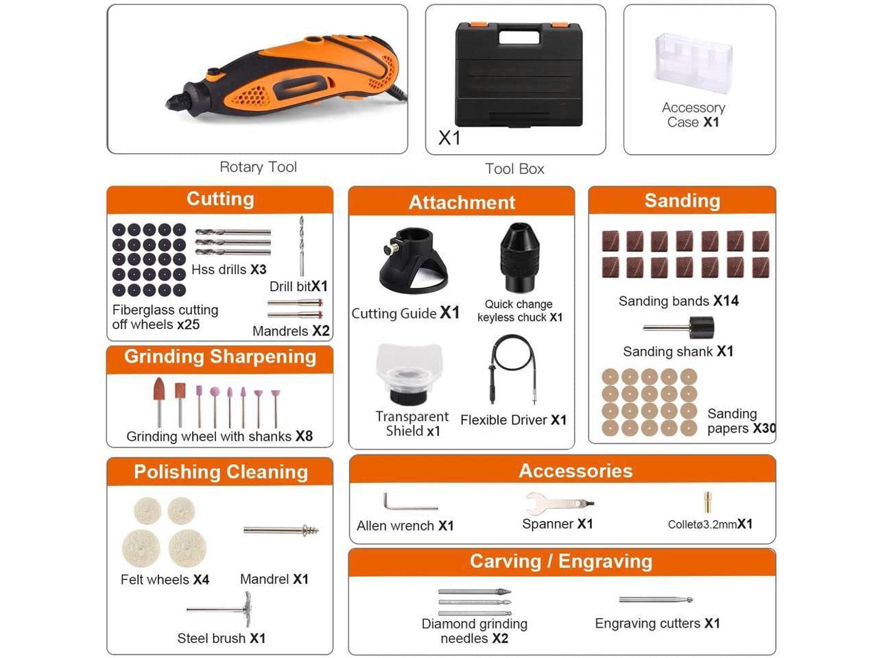 Rotary Tool Kit with Upgraded MultiPro Keyless Chuck, Versatile Accessories