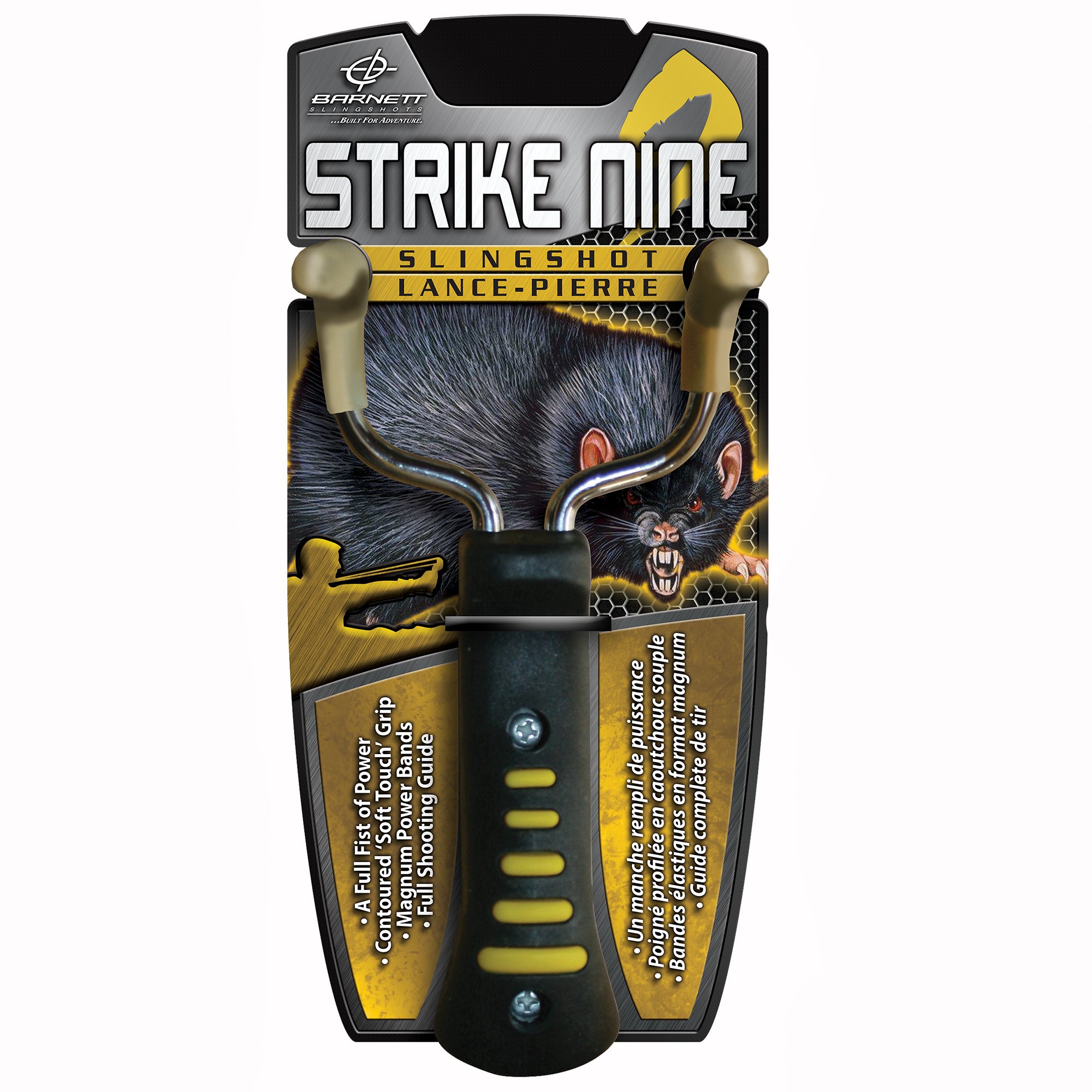 BARNETT Archery Strike Nine Slingshot, Pocket-Sized Slingshot with Standard Power Bands, Black/Yellow, Multi, One Size