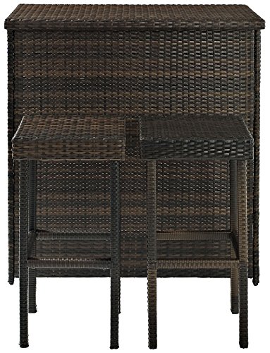 Crosley Furniture Palm Harbor 3-Piece Wicker Outdoor Bar Set with Two Stools for Backyard, Patio, Deck, Balcony, Brown