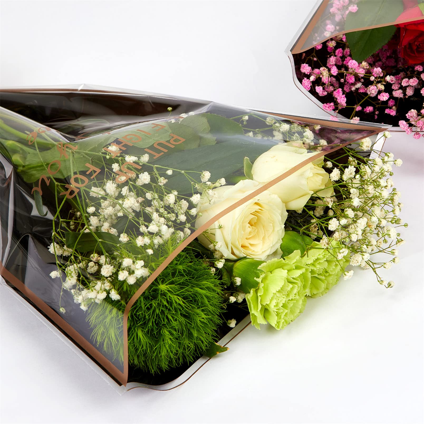 Aylmrice Single Rose Sleeve Packaging Plastic Flower Bags For Bouquets Sleeves Flower Wrapping Paper Bouquet Cellophane Wrap C3-L-Black-50pcs