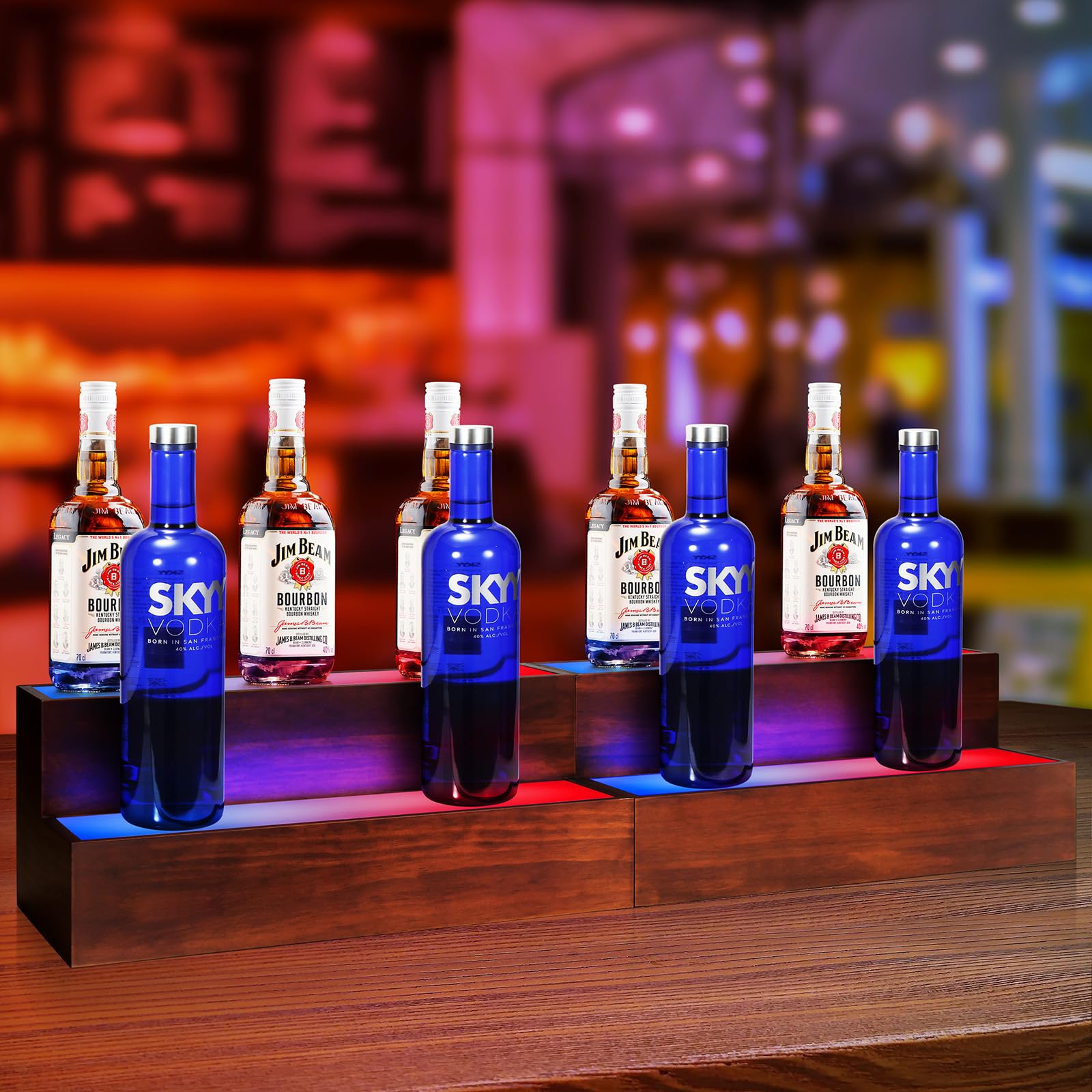 B4Life 2 Pack 16 Inch LED Lighted Liquor Bottle Display Shelf, 2 Tier LED Bar Shelves for Liquor Bottles, Bar Bottle Display Shelf, Lighted Liquor Shelf, Bar Lights for Liquor Shelves
