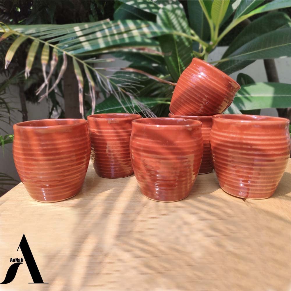 AnNafi® Indian Kulhad Cups Traditional Handmade Chai/Tea/Coffee Cup Ceramic Earthen Kulhar Mexican Red Clay Authentic Cantarito De Barro Fiesta Jarritos Mexicanos for Hot & Cold Beverages Set Of 6