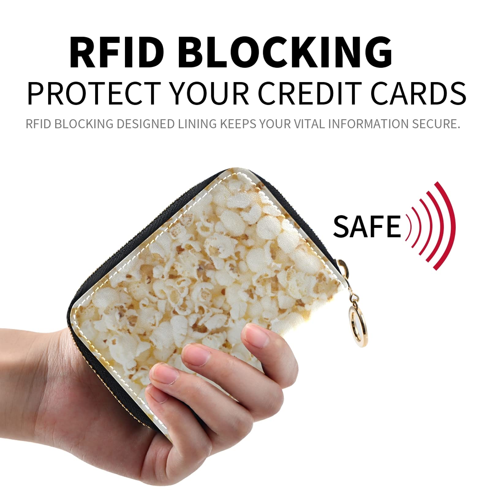 Popcorn Texture White Credit Card Coin wallet, RFID Blocking Compact Women Leather Card Holder, Key Change Organizer, Zipper Purse Clutch Pouch Pocket
