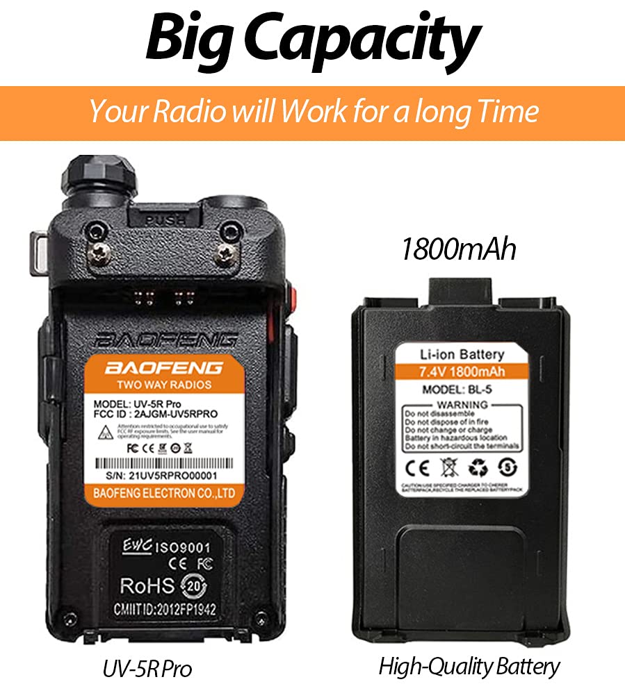Baofeng UV-5RPro 8W 2Pack Ham Radio Two Way Radio More Radio Case One Programming Cable