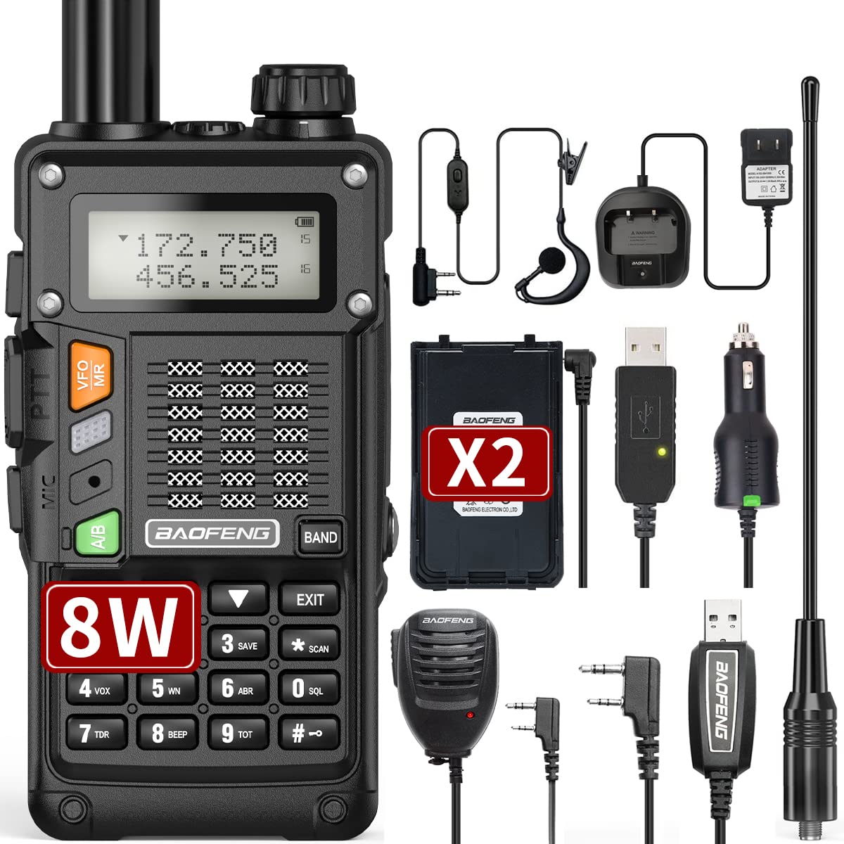 Baofeng UV-S9 Pro 8W Ham Radio Handheld Walkie Talkies Two Way Radio with Rechargeable Battery Long Range Portable Baofeng Radio with Complete Set