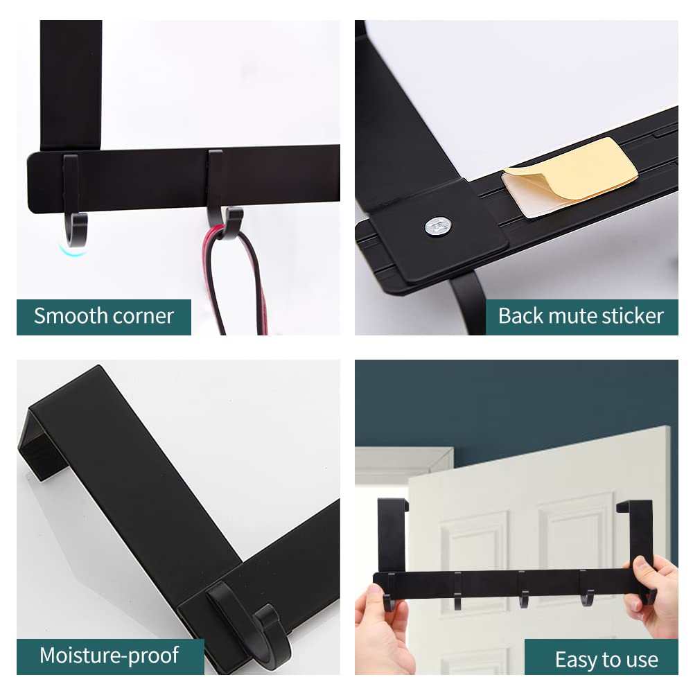 AYQWE Over The Door Hook, 5 Hooks Heavy-Duty Over Door Hanger, Space Saving Over Door Organizer Rack for Hanging Coat, Towel, Bag, Robe, Aluminum (1pcs Short Black)