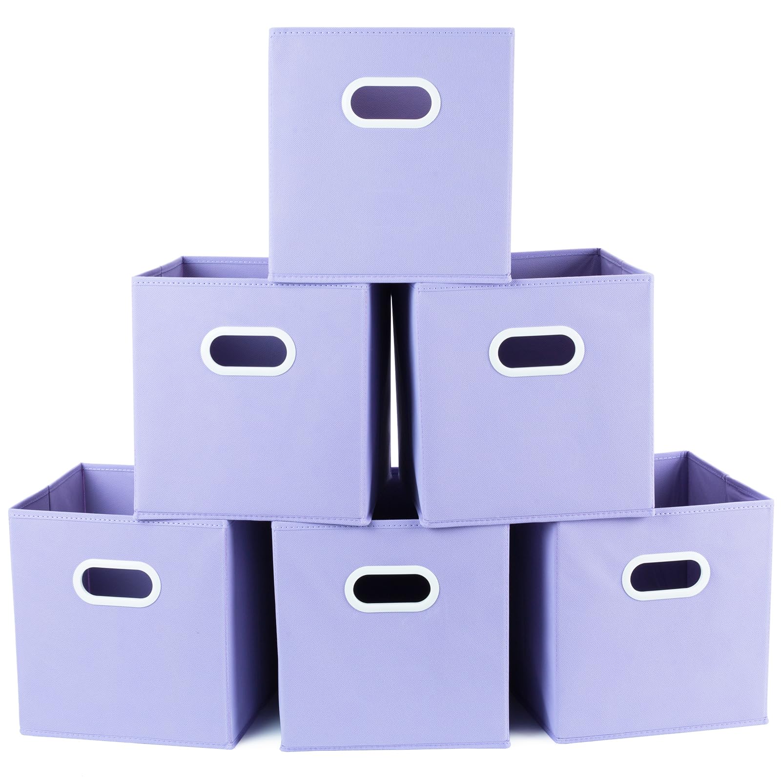 Bwecitoo Fabric Storage Bins 6 Pack 11 inch Foldable Storage Cubes with Plastic Handles Fun Colored Durable Cube Storage Bin for Home, Playroom, Closet Organizers and Storage, Purple