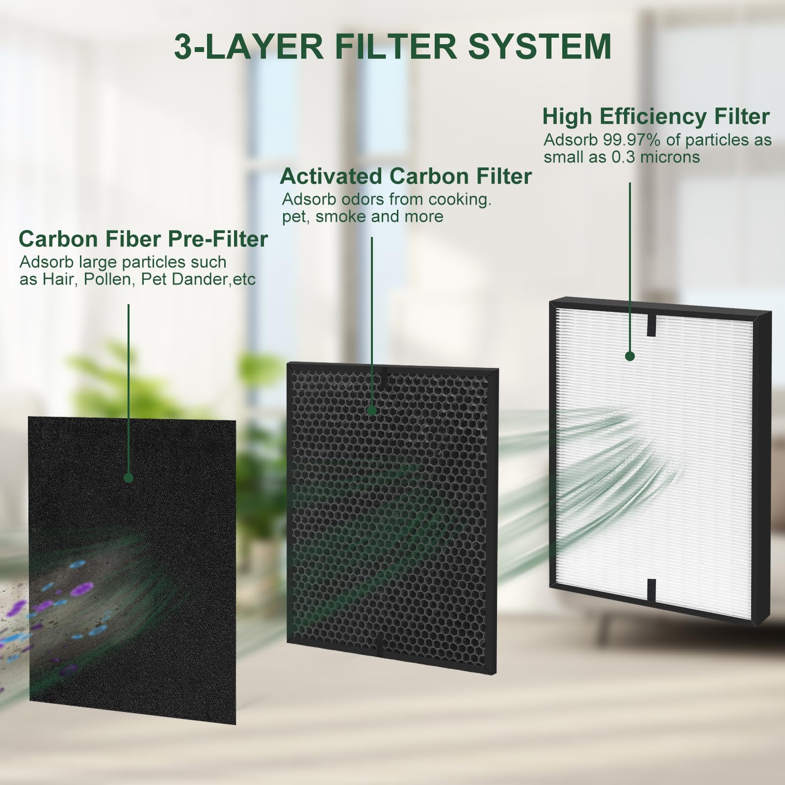 BEBEMOR 3000 Replacement Filter Compatible with 3000 3000M 3000Pro, 2 Filters, 2 Activated Carbon, 6 Extra Carbon Pre-Filters (10PCS)