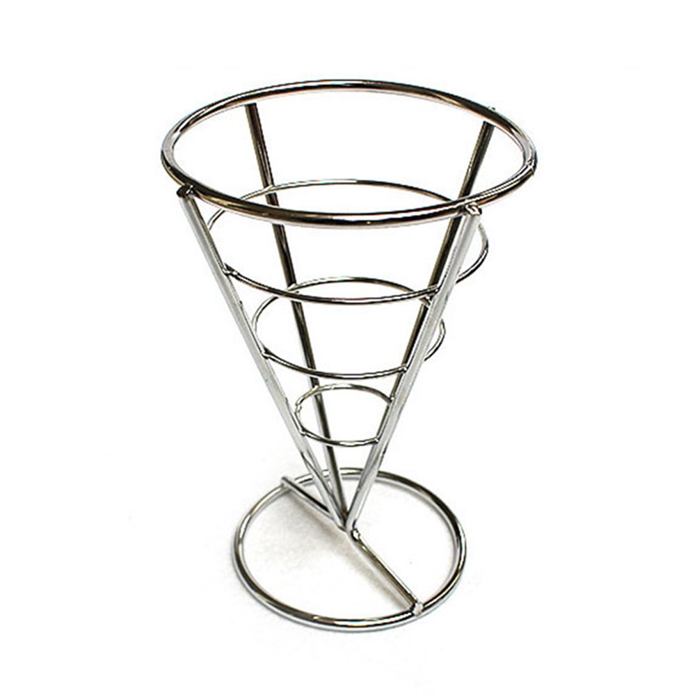 BESTONZON 2-Piece French Fry Stand Metal Spiral Cone Basket Holder for Fries Fish and Chips and Sauce Dippers