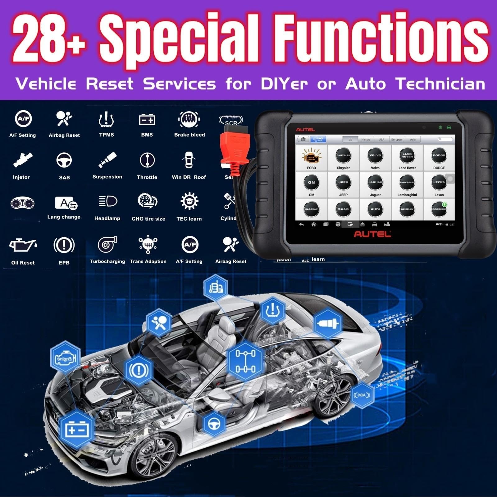 Autel MaxiCheck MX808 Diagnostic Scan Tool OBD2 Scanner Same as maxicom mk808 MK808S can Scanner para Autos maxisys xtool Auto Vin Auto Scan Autos 28+ Services (2 Years Free Update Save $125)