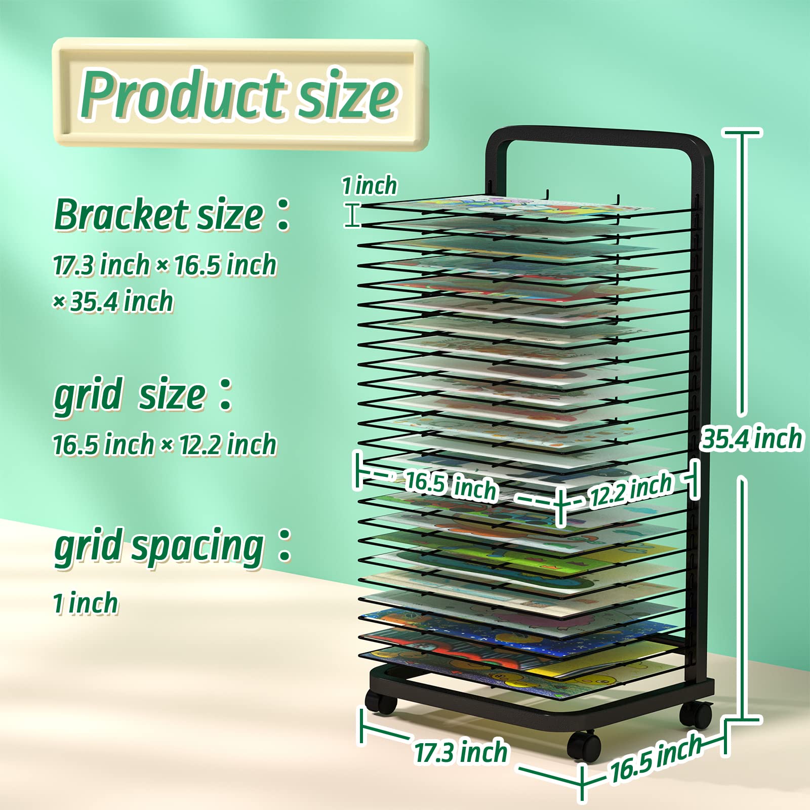 ZXMOTO Art Drying Rack Steel Drying Painting Racks Double Sided Wire Drying Shelf for Classrooms, Art Studio,Art Clubs,25 Shelves, 17x16x35Inches