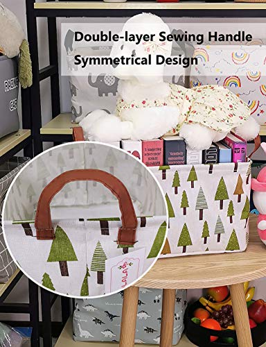 QUEENLALA Rectangular Laundry Hamper/Foldable Nursery Laundry Basket for Organizing/Storage Bin Baskets/Children Toy Office Bedroom/Toy Bin Closet Shelf Baskets(Rec-Green forest)