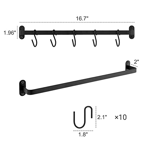 Dahey Mug Holder Wall Mount, Metal Coffee Mug Rack Hanger with 10 Mug Hooks, Mug Display Rack Rustic Utensil Cups Storage Organizer for Kitchen Dining Room Coffee Bar, Set of 2, Black