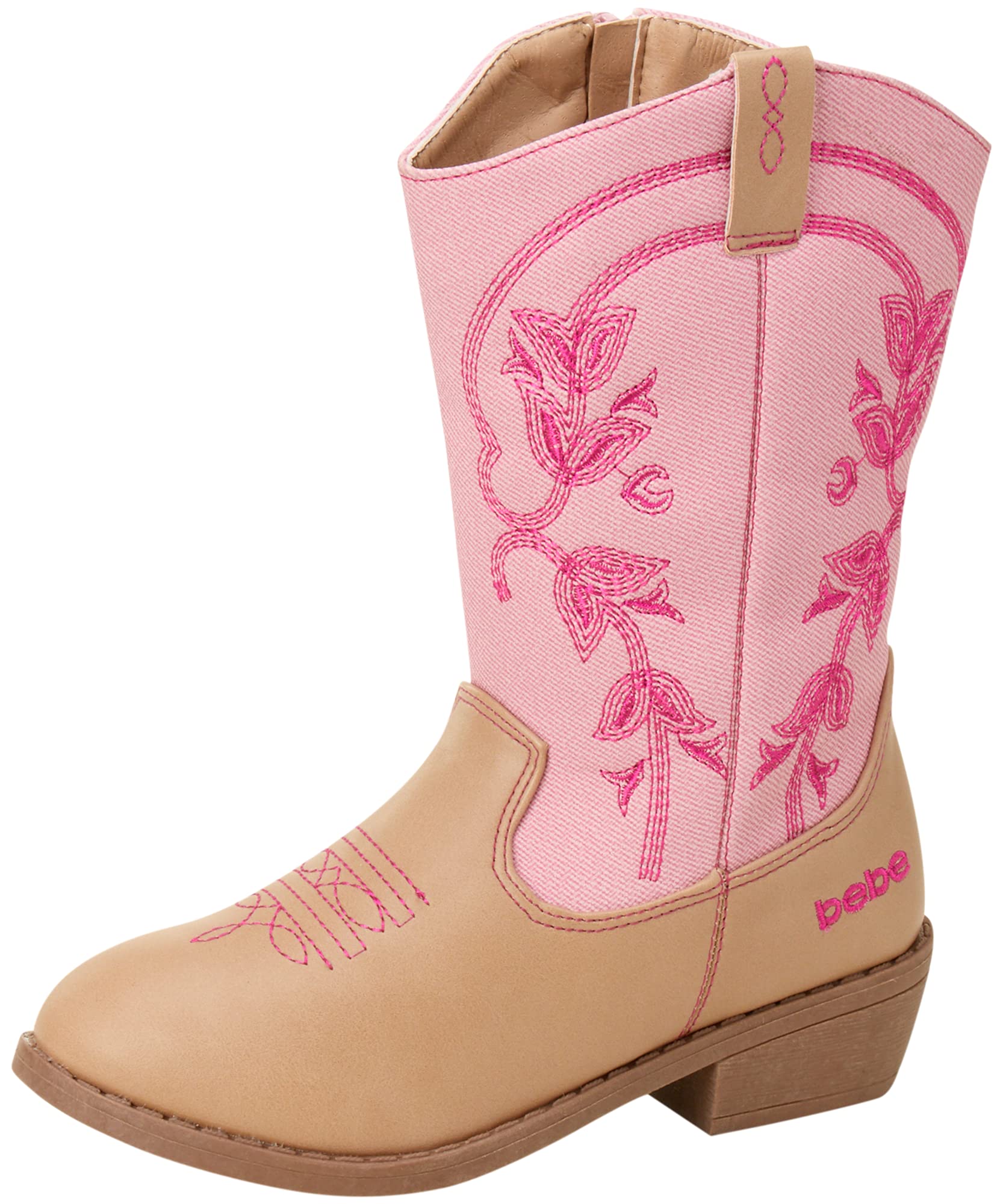 bebe Girls' Cowgirl Boots - Classic Western Cowboy Boots - Mid Calf Boots for Toddlers, Little and Big Girls (5T-7), Size 2 Little Kid, Taupe/Pink