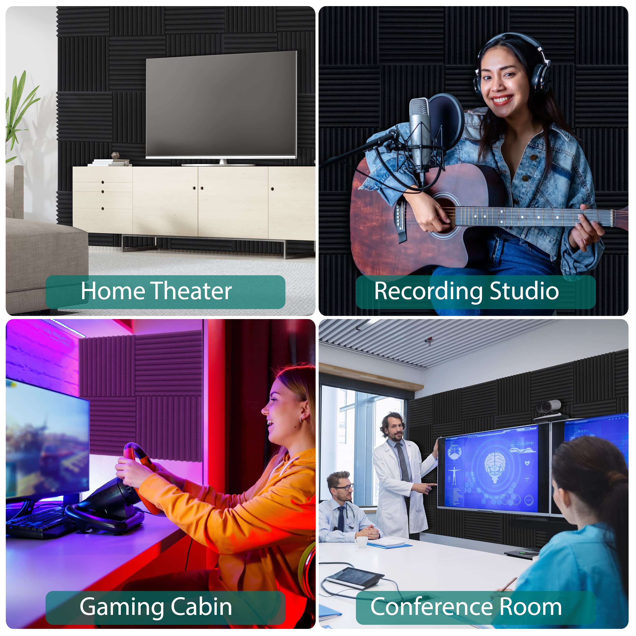 KLEXA Premium Sound Proof Foam Panels - 12 Pack (12x12x1") - Dense Sound Proofing Acoustic Panels - Sound Absorbing Panel - Noise Reduction, Echo Absorption - Studio Quality Acoustic Treatment