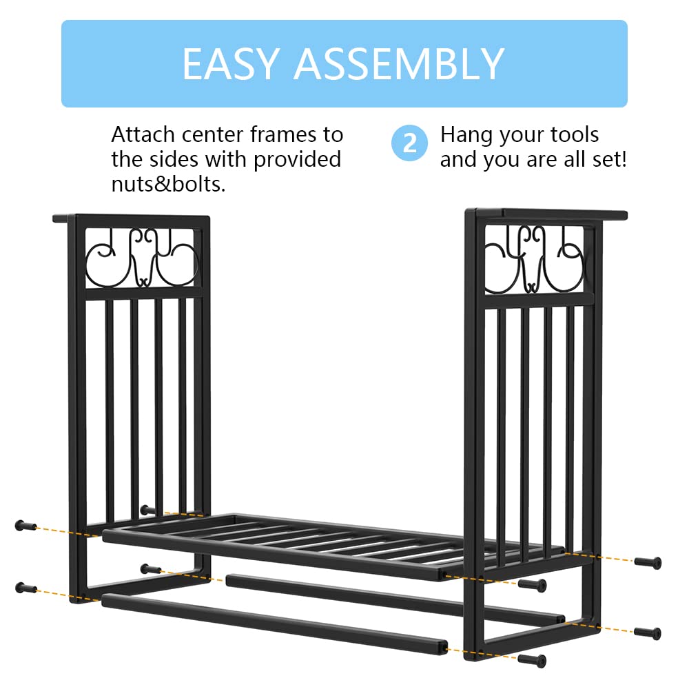 KLOLKUTTA Firewood Rack Indoor with Fireplace Tools Set,Large Fire Wood Racks Lumber Storage Logs Bin Heavy Duty Wood Stacker Stand Tools Accessories(29.5"x11.8"x23.6")