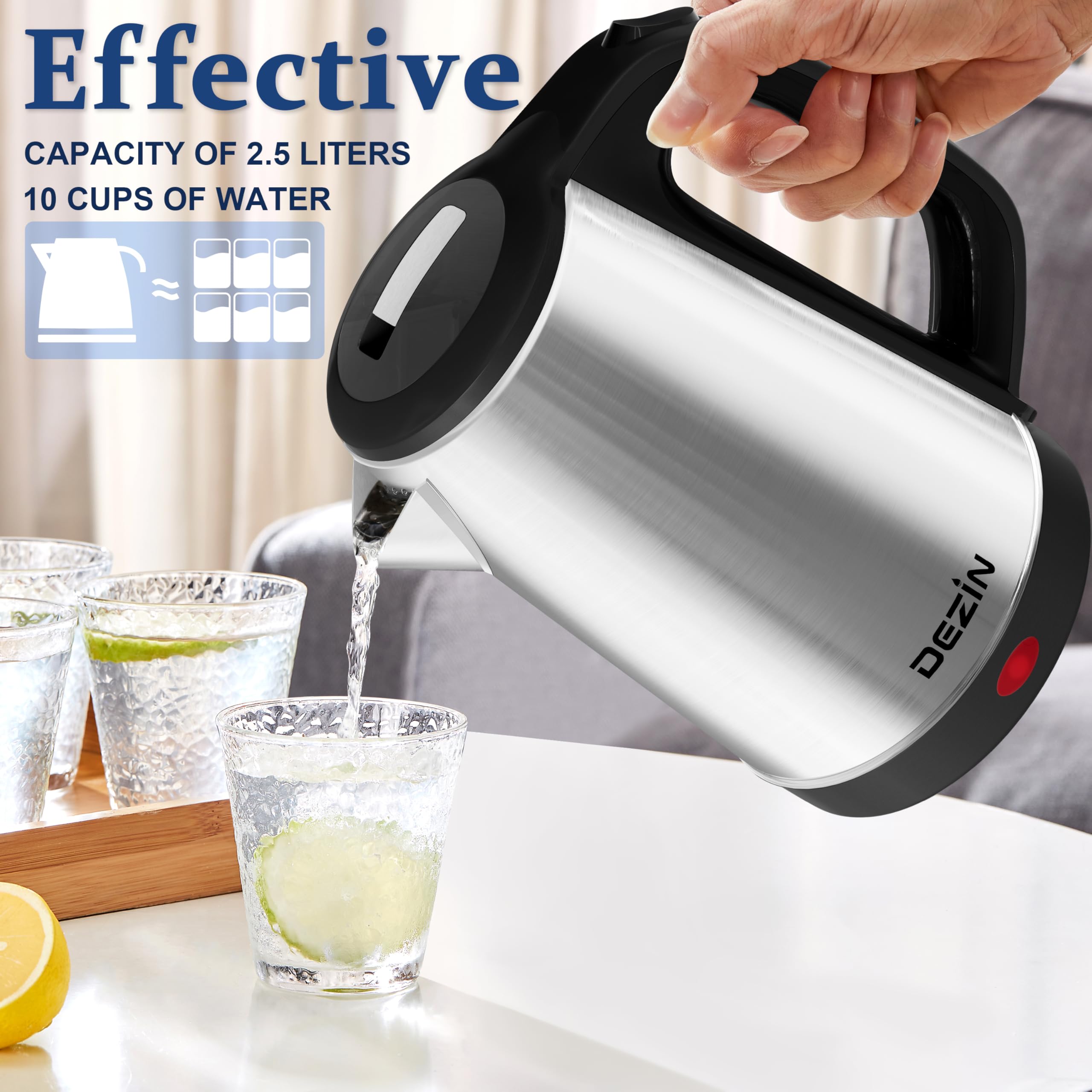 DEZIN Electric Kettle Upgraded, BPA Free 2.5L Stainless Steel Tea Kettle, Fast Boil Water Warmer with Auto Shut Off and Boil Dry Protection Tech for Coffee, Tea, Beverages