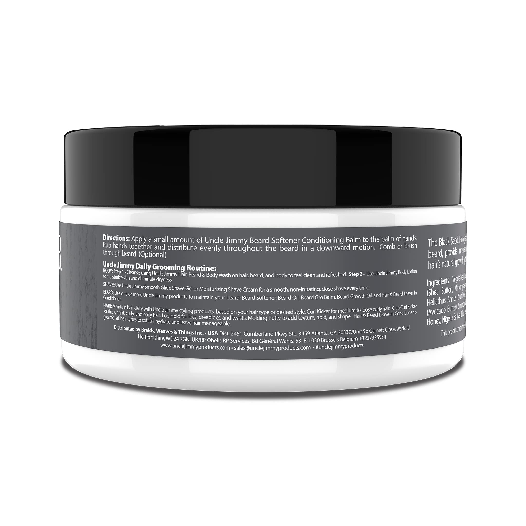 Uncle Jimmy Beard Softener, Conditioning Balm for Men | Hydrates, Smooths, Adds Shine & Tames Flyaway Hair | Made With Shea Butter, Honey 2 Fl Oz