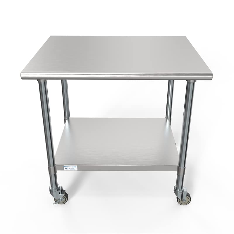 KoolMore Commercial 30β x 36β Stainless Steel Work Table with Wheels for Restaurant or Home Use, Under Storage Shelf for Food, Tools, and Hardware, Heavy Duty Metal Workspace (CT3036-18C), Silver