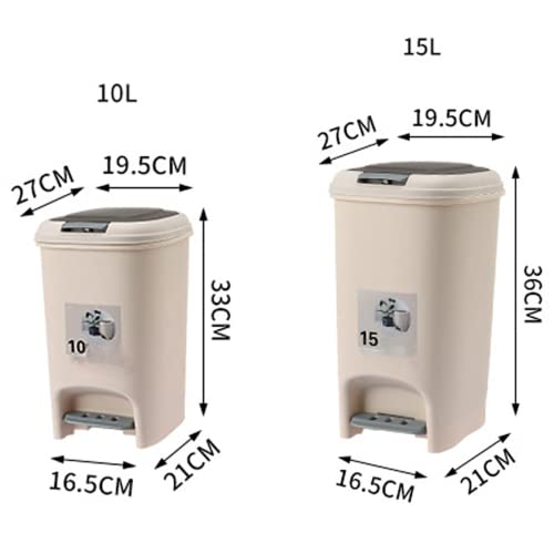 HAOHANR Bathroom Trash Can Soft-Close,2.6 Gallen Small Trash Can with Lid and Foot Pedal, 10 Litter Trashcan Removable Handle Inner Bucket for Bedroom,Kitchen,Powder Room(Khaki)