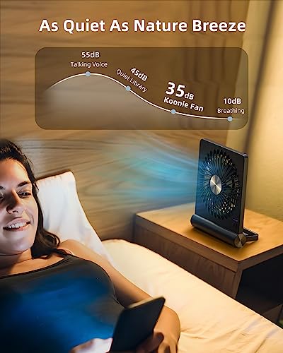 Koonie Portable Desk Fan, 3.5-20hrs Battery Operated Small USB Fan with Ultra Quiet 180° Tilt Folding, Rechargeable Personal Fan with 3 Speeds Strong Wind for Home Office Desktop, Black