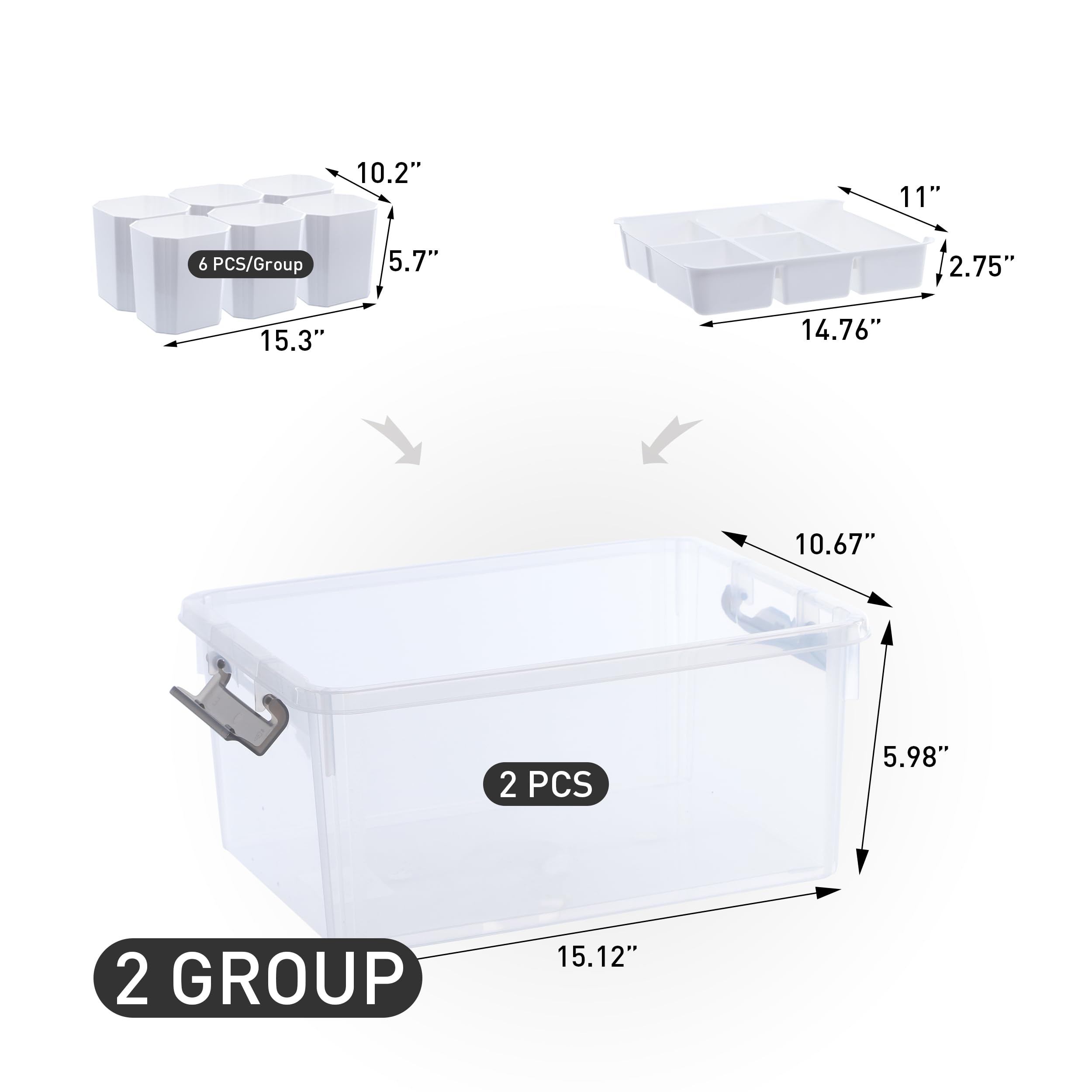 Citylife 17 QT Plastic Storage Box with Removable Tray and 6 Detachable Tall Inserts Craft Organizers and Storage Clear Storage Container for Organizing Crayon, Craft, Sewing, Playdoh