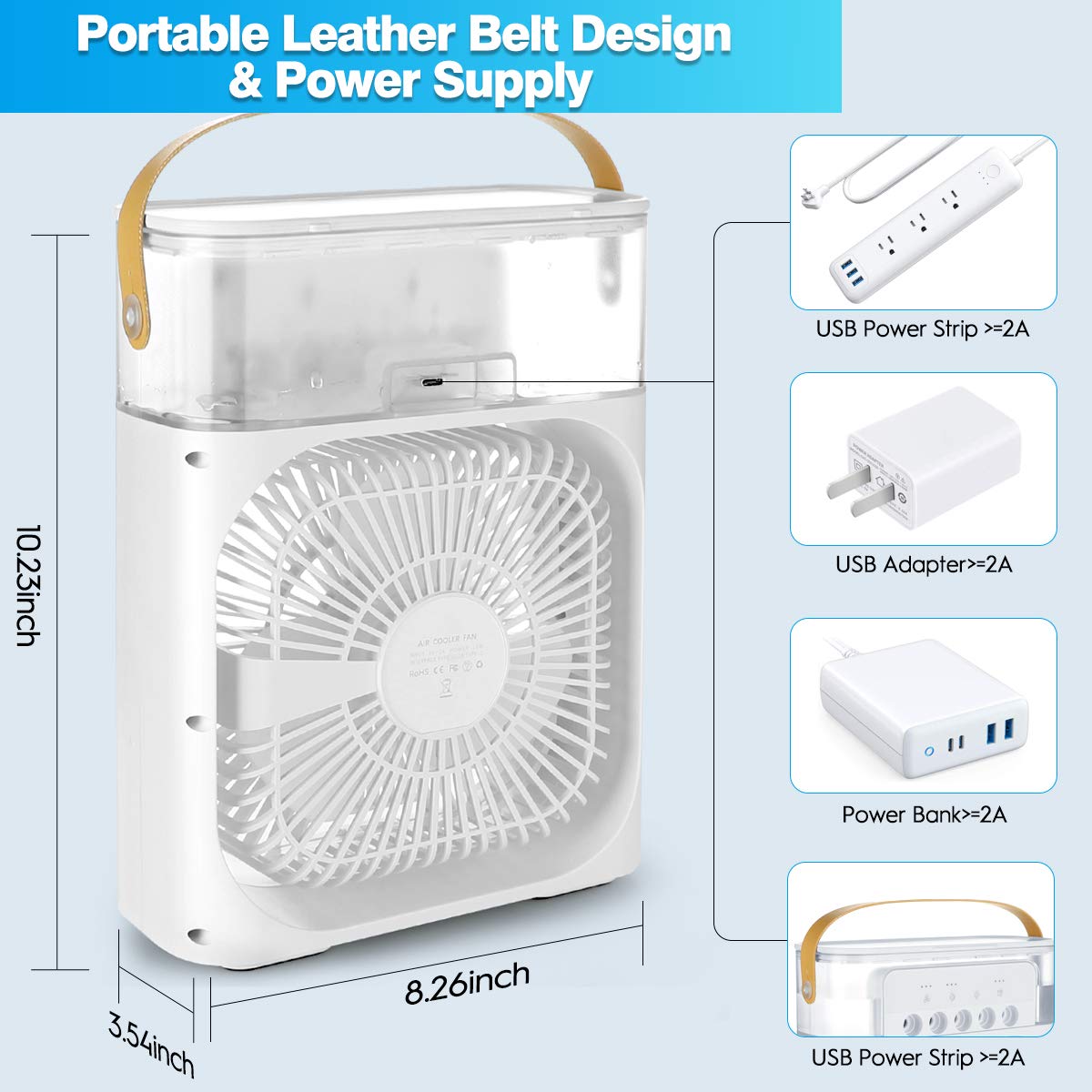 Portable Air Conditioner Fan,900ML Personal Air Conditioner with Ice Tray,5in1 Timming Evaporative Air Cooler,Cooling Fan with 7 Colors Light, 5 Sprays,3 Speeds,Ac Fan for Small Room,Office,Car,Camp (White)