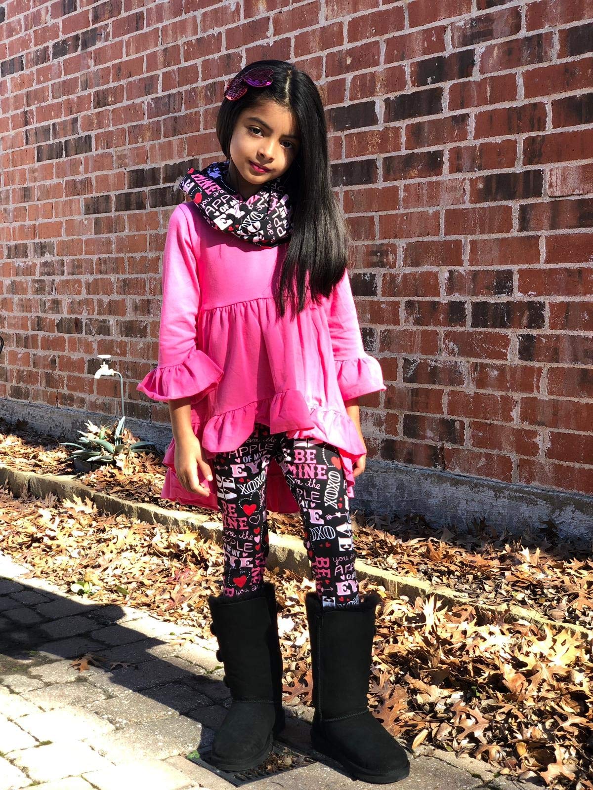 Unique Baby Girls Valentines Day Toddler Outfit Ruffle Top Legging Set (7 Years, Pink)