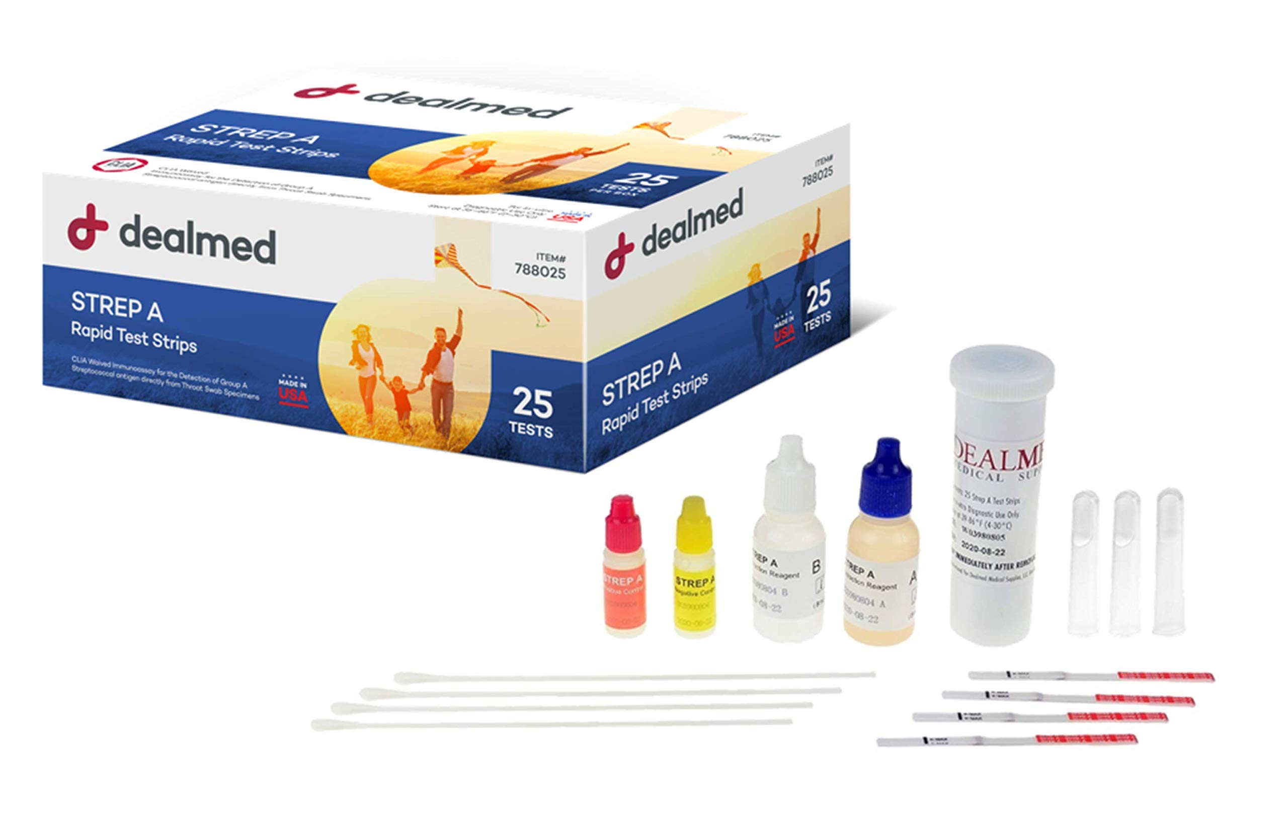 Dealmed Rapid Diagnostic Strep A Test Kits β Made in USA, CLIA-Waived, 25 Tests/Box (Pack of 1)