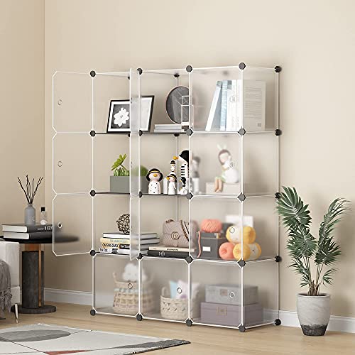 KOUSI Portable Storage Cubes-14 x14 Cube (12 Cube)-More Stable (add Metal Panel) Cube Shelves with Doors, Modular Bookshelf Units,Clothes Storage Shelves,Room Organizer for Cubby Cube