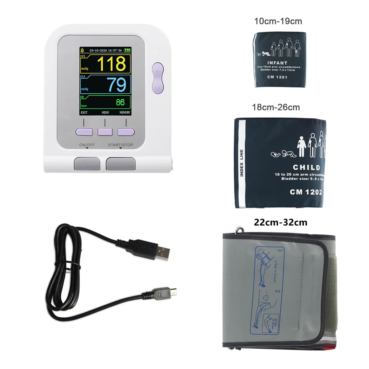CONTEC-08A Blood Pressure Monitor-Automatic Digital BP Machine with 3 Sizes Cuff for Home Use,Large LCD Display,for 3 User 3x100 Memory
