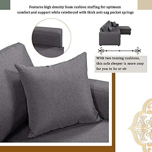 LUMISOL Sectional Sleeper Sofa with Pull Out Bed, L-Shaped Corner Sofa with Storage Chaise, Reversible Sofa Couch, 2 Toss Pillows for Living Room, Apartment
