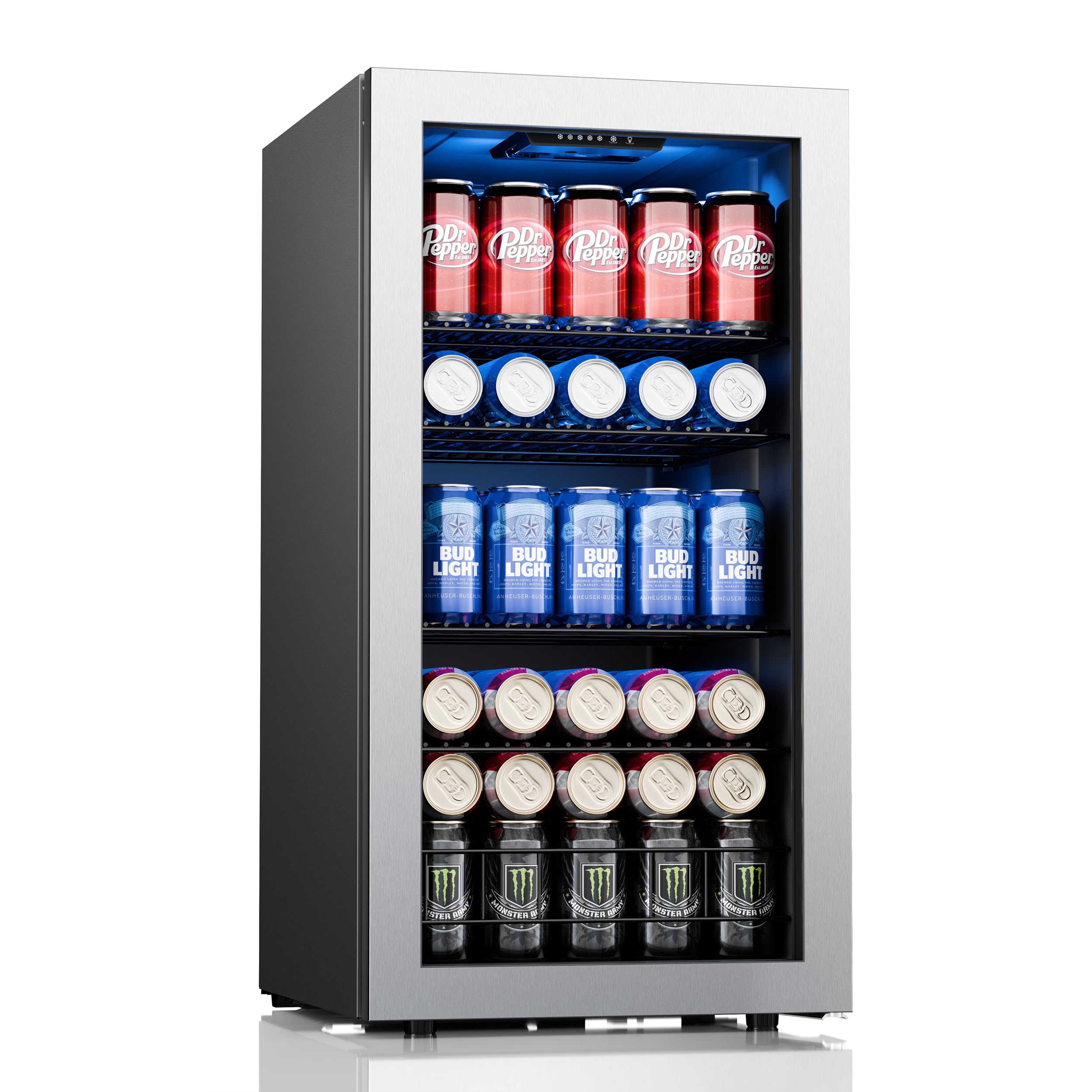Ca'Lefort Beverage Refrigerator, 121 Can Mini Fridge Glass Door for Beer Soda 38-68°F, Freestanding/Under Counter Beverage Cooler for Bedroom/Office/Bar, 3 Adjustable Shelves(3.11 Cu.Ft)