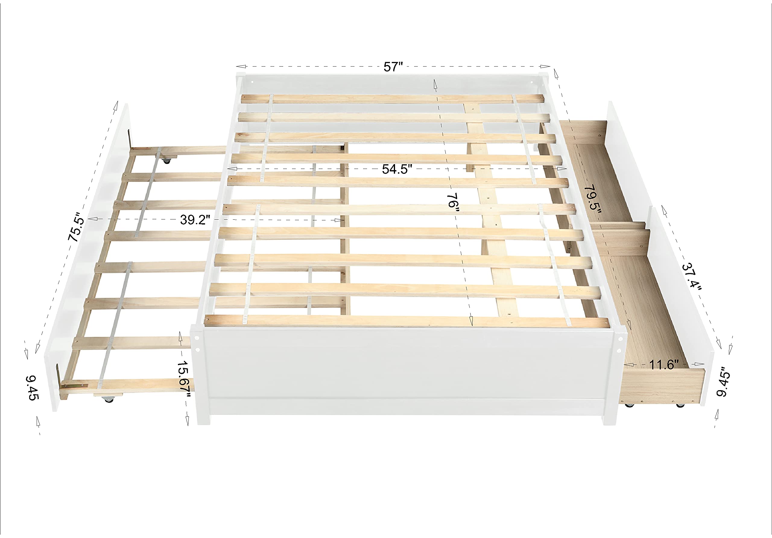 CITYLIGHT Full Bed with Trundle and Storage, Wood Platform Frame Full Bed with Trundle and Drawers, Space-Saving Full Bed for Kids, Boys, Girls, Teens, White