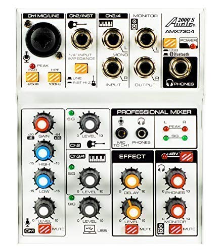 Audio2000'S AMX7304 USB-Powered Four-Channel Audio Mixer with USB Interface and Sound Effect