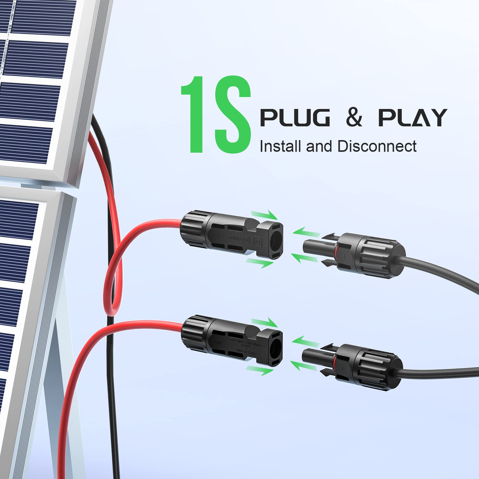 Bateria Power Solar Cable Connectors 30A Solar Panel Extension Wire, 10AWG (6mm²) Solar Cable Parallel Adaptor with Male and Female Connectors for RV Solar Panels