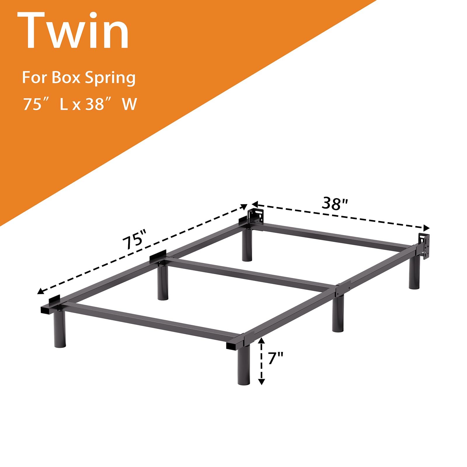 Bednowitz Metal Twin Bed Frames, 7 Inch Hith Bed Base Support for Box Spring and Mattress Foundation, Heavy Duty Basics Bed Frame, Noise Free, Easy Assembly, Black