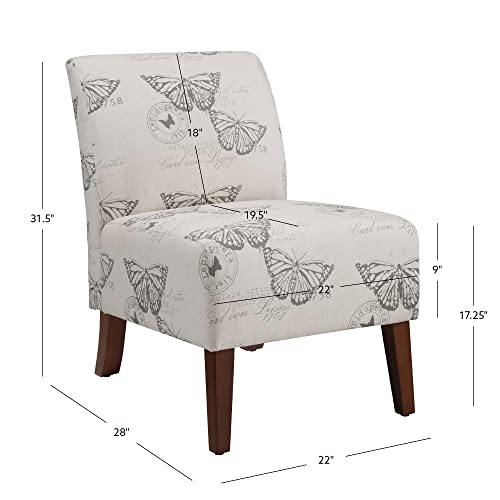 Linon Butterfly, Dark Espresso Linen Lily Chair, 21.5" W x 29.5" D x 31.5" H