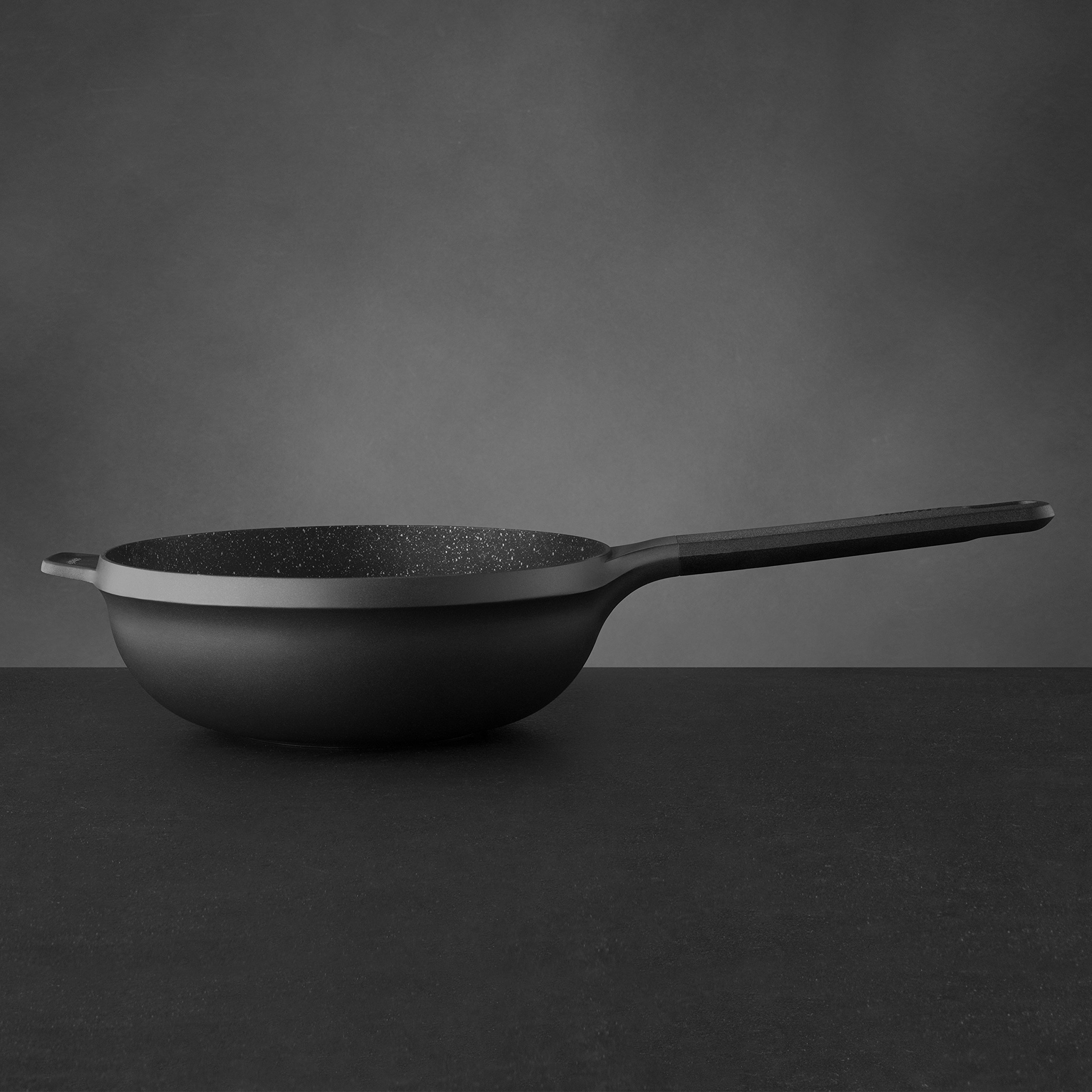 BergHOFF GEM Non-stick Cast Aluminum Stir-Frying Pan 10" 3.0 qt. Black Stay-cool Handle, Hanging Loop Ferno-Green, PFOA Free Coating Induction Cooktop Fast Heating