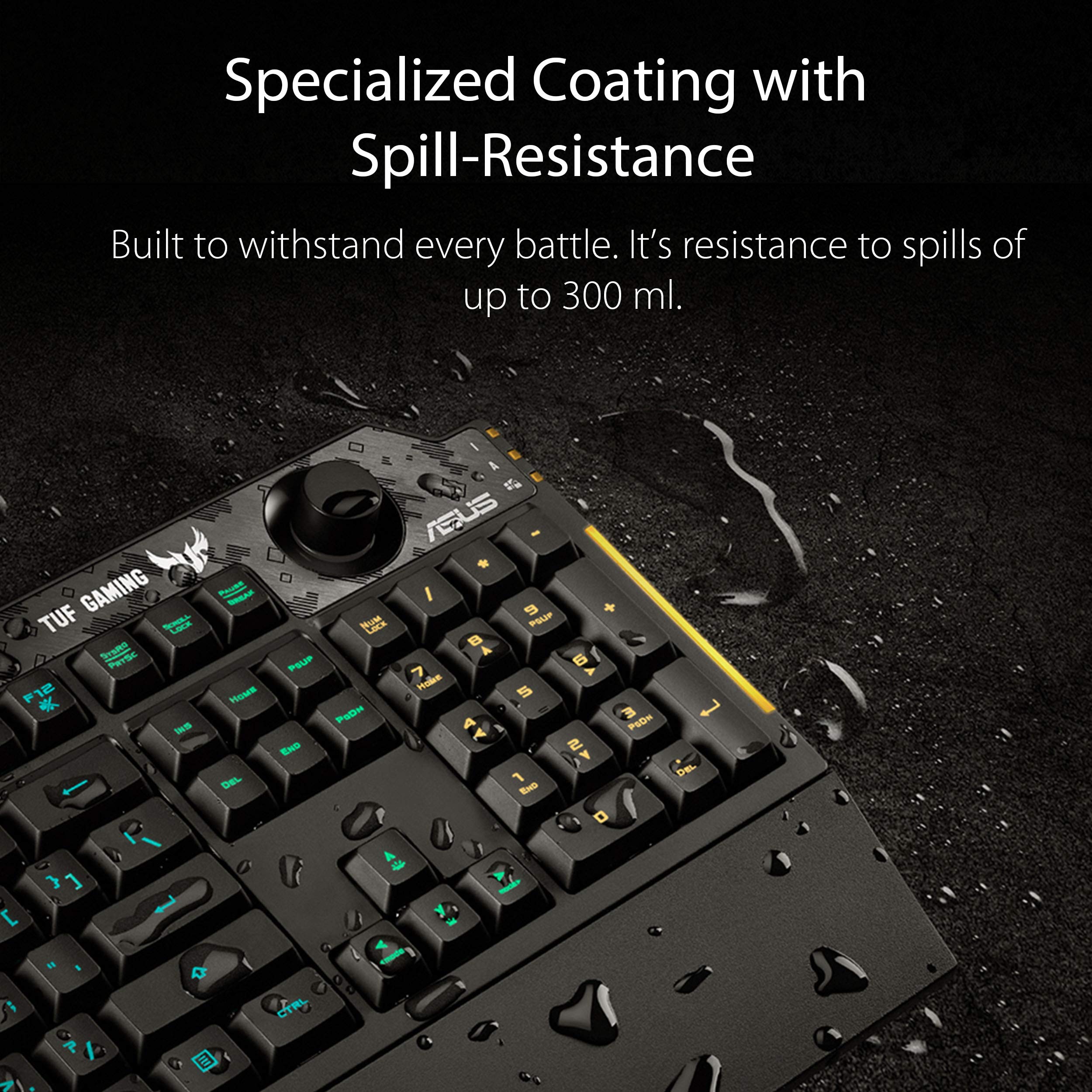 ASUS Membrane Gaming Keyboard for PC - TUF K1 | Programmable, Onboard Memory | Dedicated Volume Knob, Aura Sync RGB & Side Lighting | Detachable Wrist Rest | Spill-Resistant | Highly Durable | Black