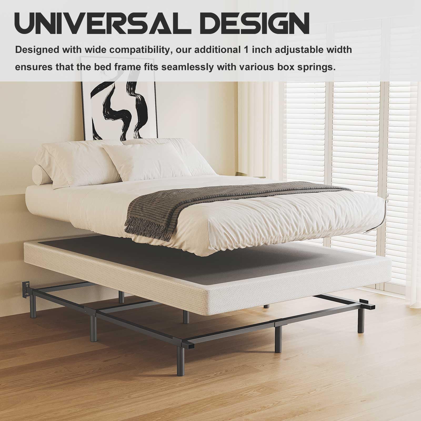 Bedsnus 7 Inch Metal Bed Frame Queen Size, Compatible with Most Brand Box Spring Or Mattress, 9-Leg Support Bed Base, Headboard Attachable, Noise-Free, Easy Assembly, Black