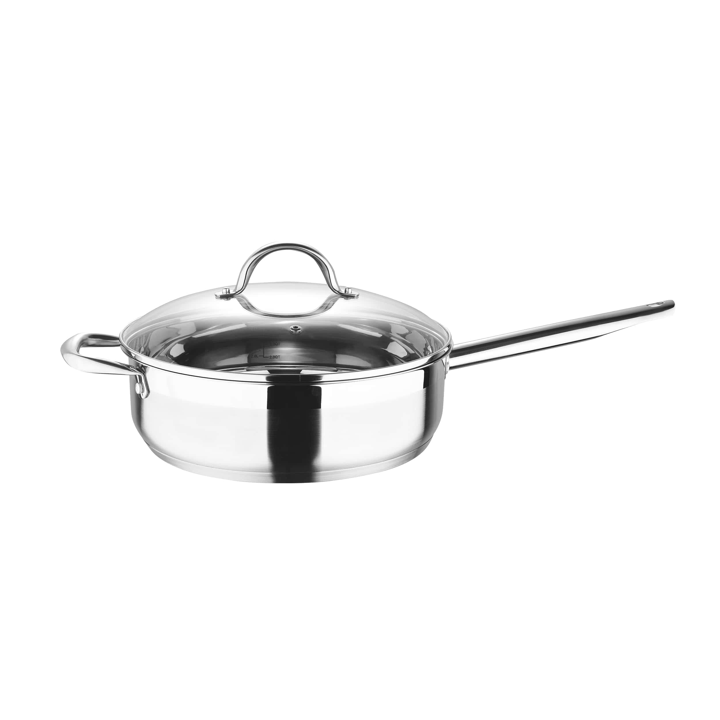Bergner - Gourmet - 5 Quart Sauté Pan with Lid – Stainless-Steel Non-Stick Saucepan with Tempered Glass Lid - Even Heat Distribution - Safe For All Stove Types